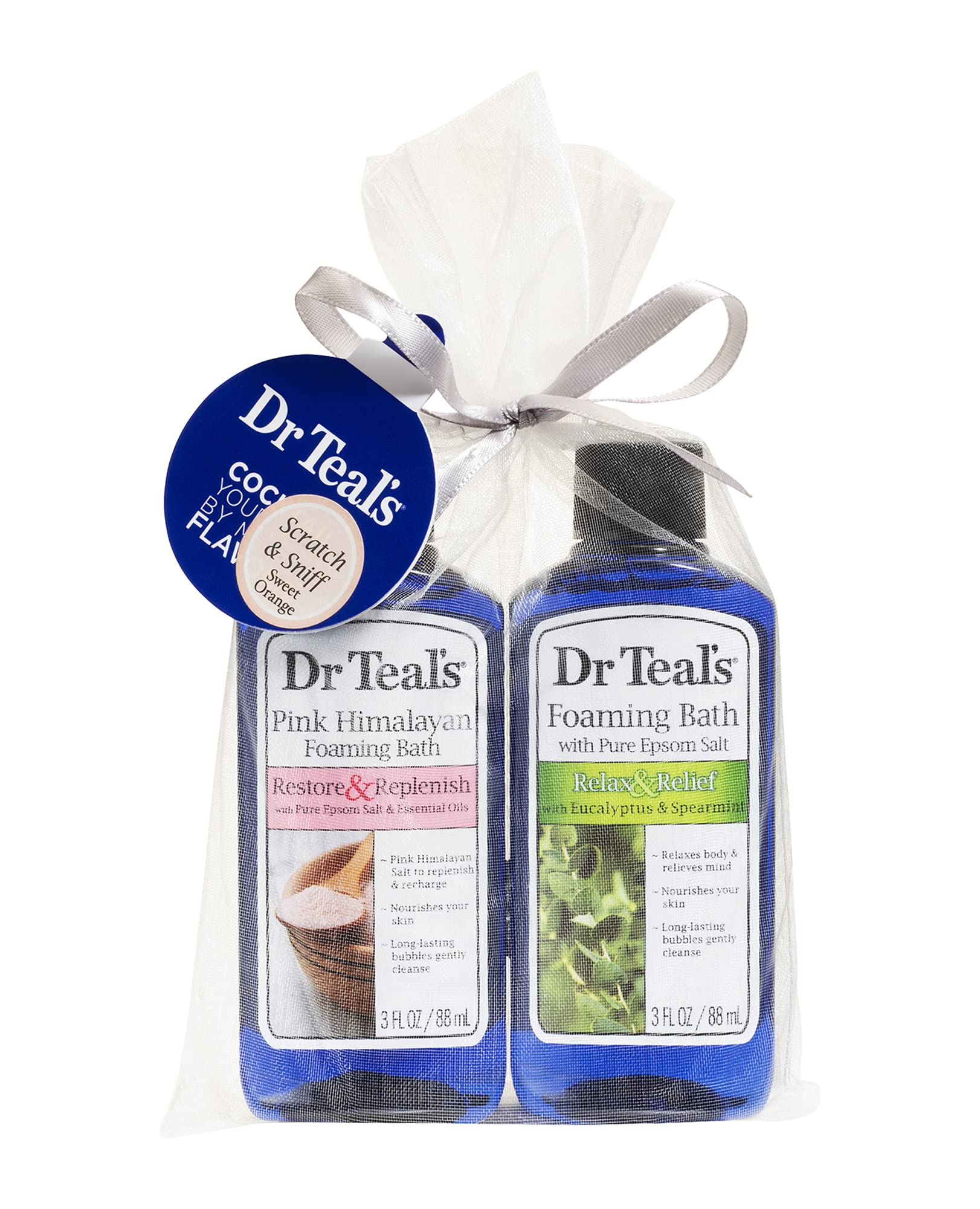 Dr Teal's Foaming Bath Holiday Gift Combo Pack (6 fl oz Total): Restore & Replenish with Pink Himalayan Salt and Relax & Relief with Eucalyptus and Spearmint. Treat Your Skin, Senses, and Stress