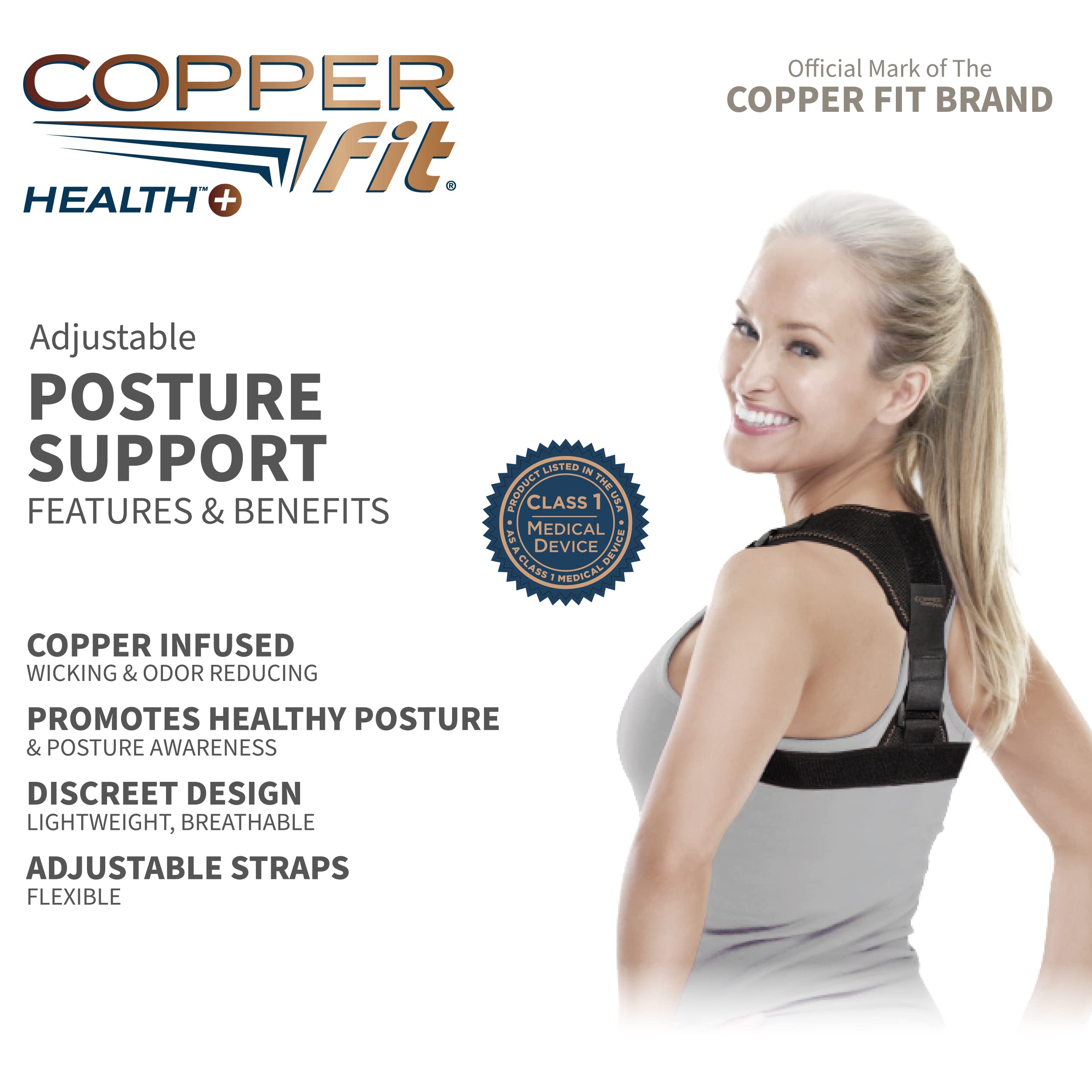 Copper Fit Health Unisex Posture Support, Adjustable,Black