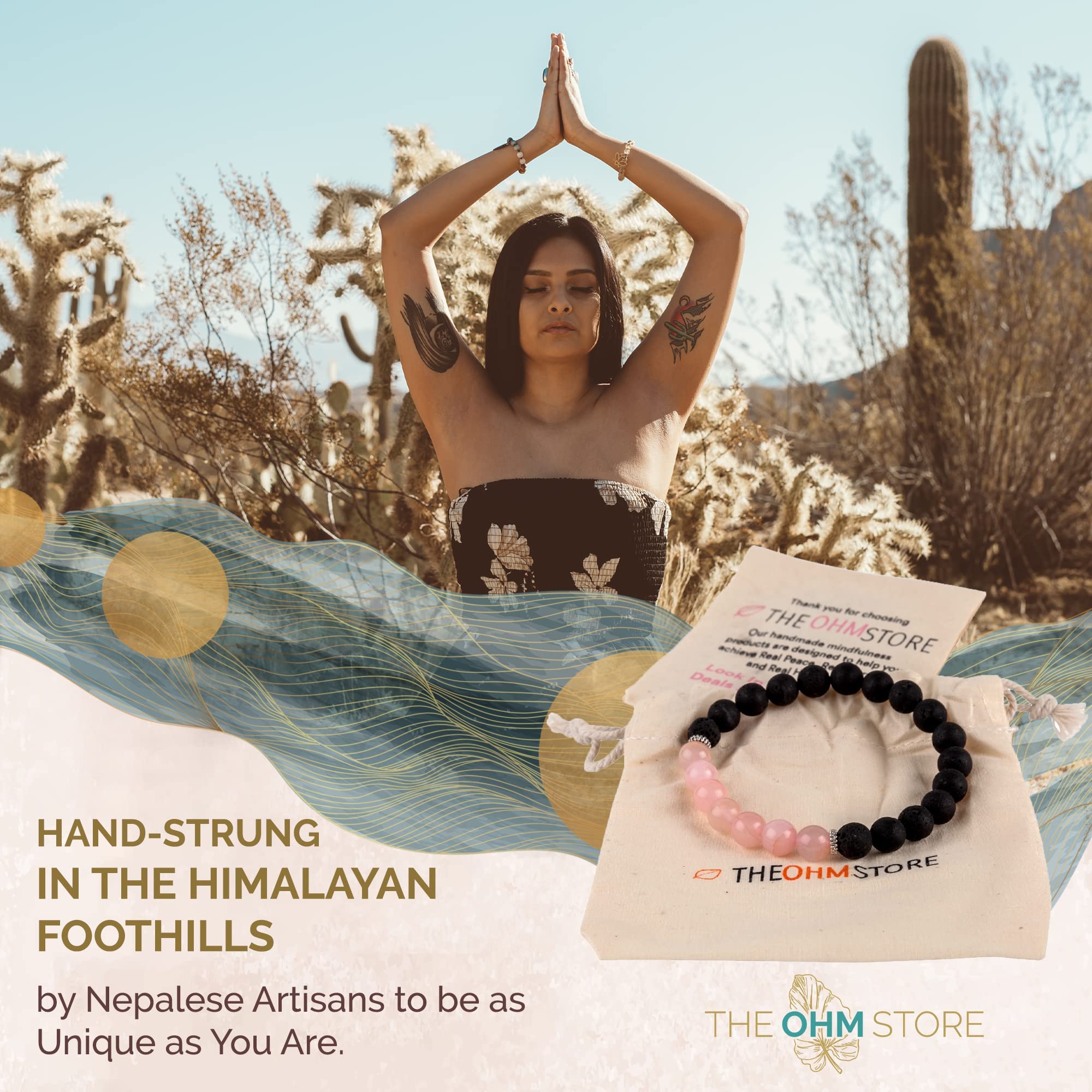 Moon in Sun Singing Bowl Set Bundle with Lava Stone and Rose Quartz Mala Bracelet — Handcrafted in Nepal for Chakra Healing, Meditation, and Aromatherapy Essential Oil Diffusion