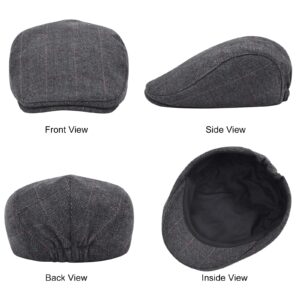 STARANCE 2 Pack Newsboy Hats for Men Wool Blend Flat Cap Ivy Driving Hat (Black/Plaid Grey)