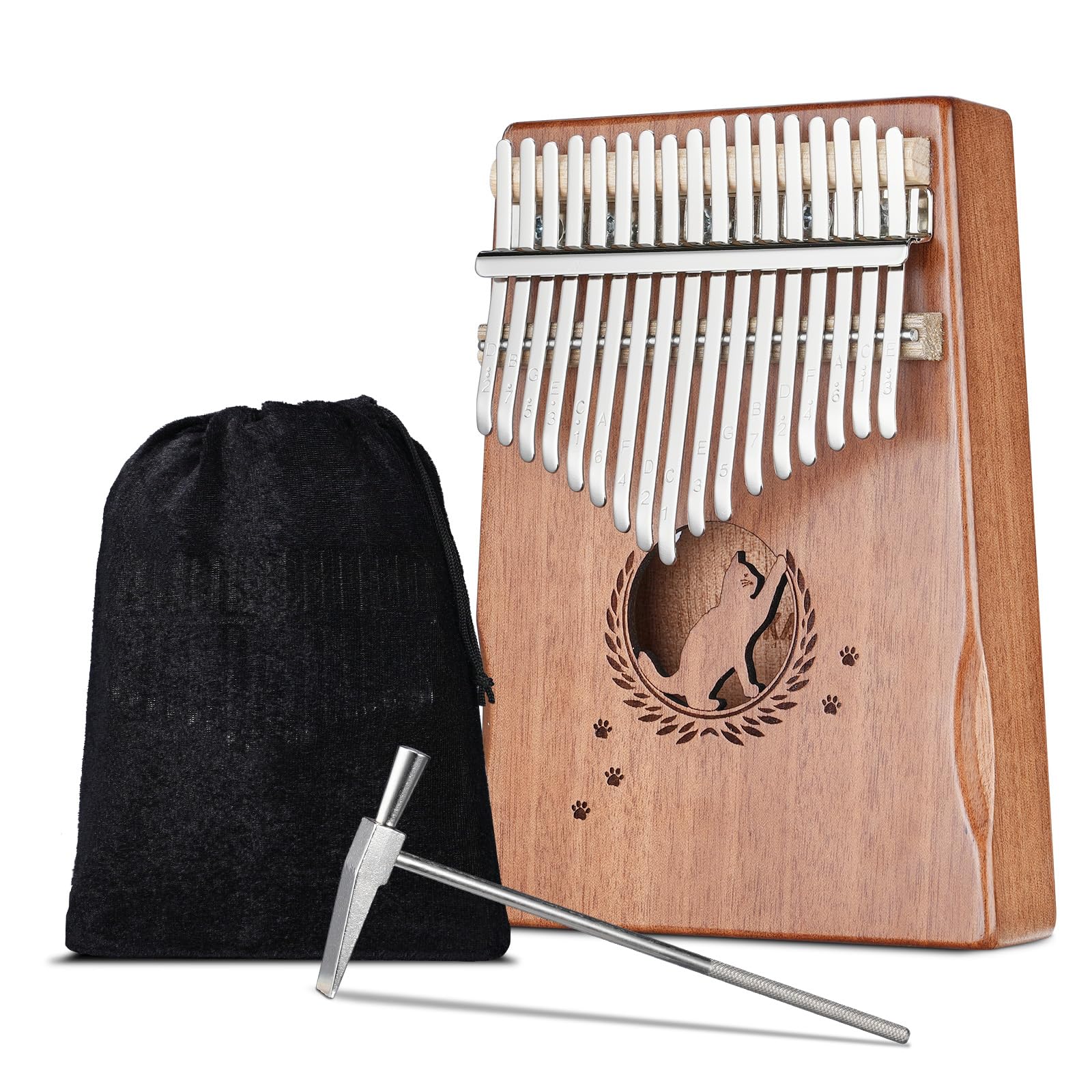 LEKATO Portable 17 KEY Kalimba, Solid Wood Thumb Piano Mbira Finger Piano Beginners C Key with Music Book, Tuning Hammer, Storage bag, Christmas Gifts for Children/Teenagers/Music Lovers