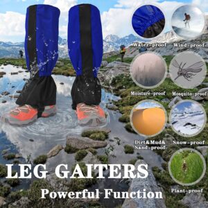 Leg Gaiters Waterproof Men Women Snow Boot Gaiters Hiking Shoe Gaiters Anti-Tear Adjustable Leggings Cover Ankle Leg Guard for Outdoor Hunting Camping Skiing Walking Mountain Climbing (Blue 18")