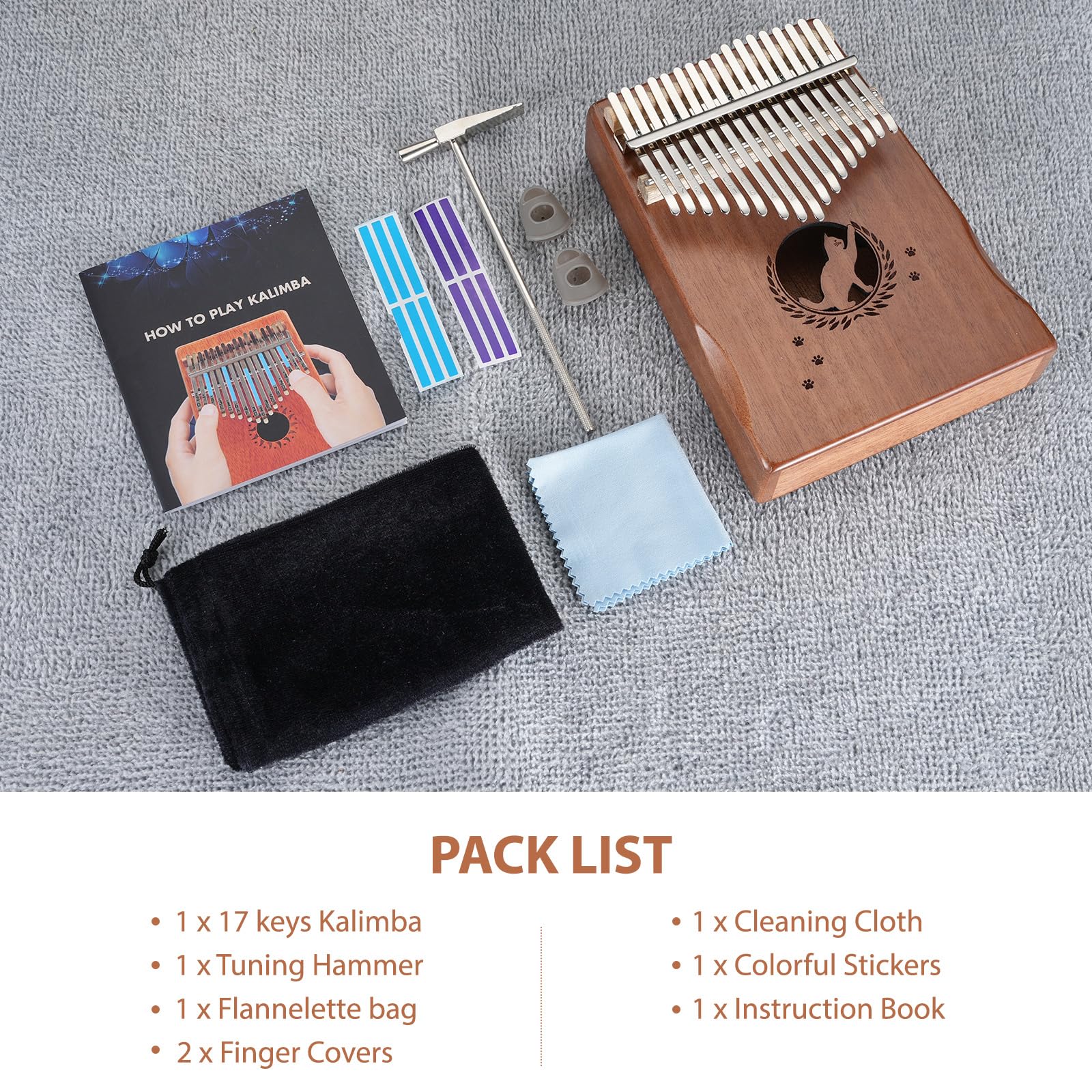 LEKATO Portable 17 KEY Kalimba, Solid Wood Thumb Piano Mbira Finger Piano Beginners C Key with Music Book, Tuning Hammer, Storage bag, Christmas Gifts for Children/Teenagers/Music Lovers