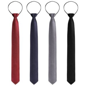 xinnun 4 pieces zipper ties for men adjustable men's neckties zip on tie for men zipper skinny necktie clip on slim tie(black, navy, grey, dark red)