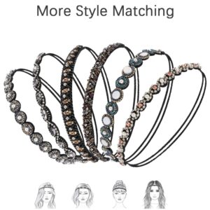 Brynnl 6 Pack Elastic Rhinestone Headbands for Women, Vintage Beads Rhinestone Hair Headband, Handmade Fashionable Diamond 6 Count (Pack of 1)