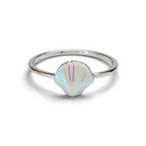 pura vida silver-plated iridescent shell stackable ring - brass base, rhodium plating - size 7