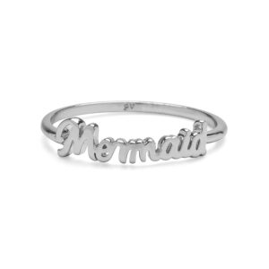 pura vida silver-plated mermaid script stackable ring - brass base, rhodium plating - size 6