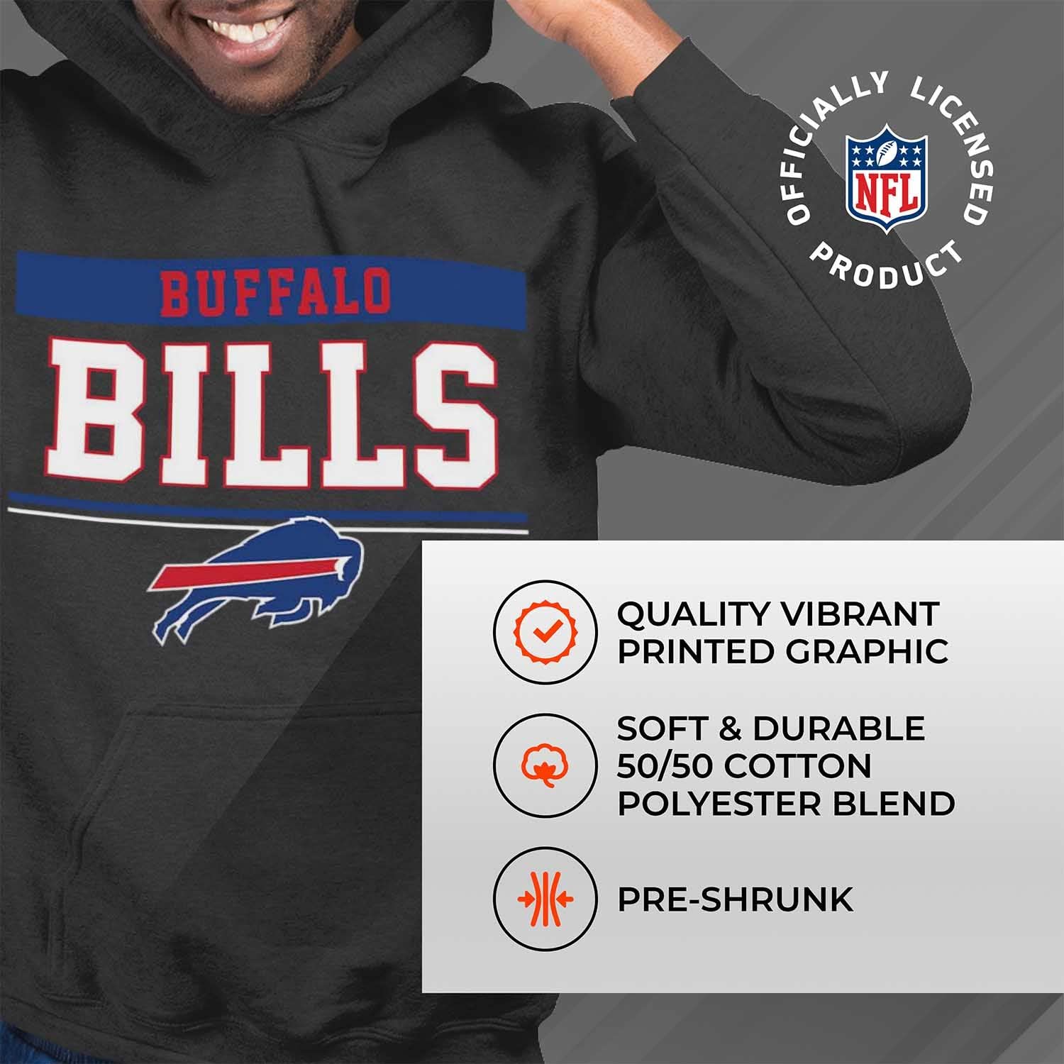 Team Fan Apparel NFL Adult Gameday Charcoal Hooded Sweatshirt - Cotton & Polyester - Stay Warm & Represent Your Team in Style (Buffalo Bills - Charcoal, Adult X-Large)