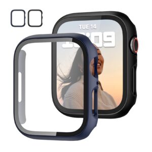 2 pack case with tempered glass screen protector for apple watch series 9/8/7 41mm,jzk slim guard bumper full hard pc protective cover hd thin cover for iwatch 9 8 7 41mm accessories,black+blue