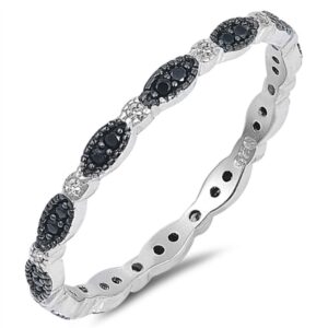 black wedding ring for women sterling silver stackable anniversary eternity band size 10