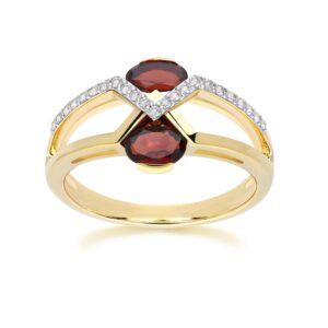 ivy gems sterling silver 18k yellow gold plated split shank 2 stones statement ring with mozambique garnet and white topaz accented contemporary designs january birthstones size 8