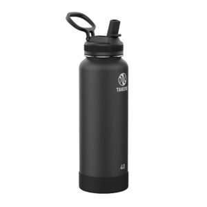 takeya 40 oz cp signature pickleball stainless steel insulated water bottle with choice of lid, ace black