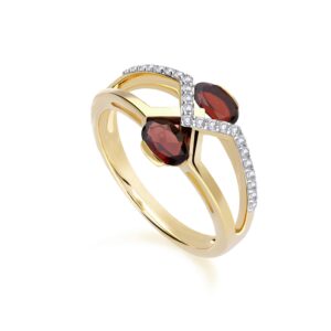 Ivy Gems Sterling Silver 18K Yellow Gold Plated Split Shank 2 Stones Statement Ring with Mozambique Garnet and White Topaz Accented Contemporary Designs January Birthstones Size 8