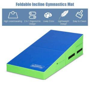 Lucky Shop Incline Gymnastics Mat, 48x24 Inch Foldding Gymnastic Tumbling Mat with Handle, Cheese Wedge Skill Shape, Indoor/Outdoor Exercise Home Gym Yoga for Kids Tumbling, Training, Blue