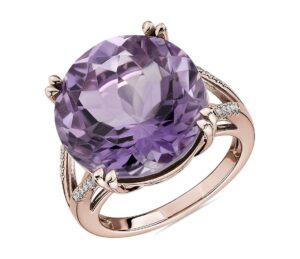 jewelrygift rose gold plated france statement ring natural-amethyst faceted loose gtone luxury cocktail ring perfect for special occasion wear ring for women us size 4