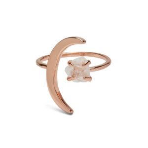 pura vida rose gold-plated crescent moon ring w/white crystal - adjustable ends, brass base - size 9