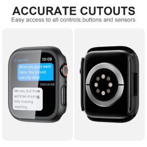 2 Pack Case with Tempered Glass Screen Protector for Apple Watch Series 9/8/7 41mm,JZK Slim Guard Bumper Full Hard PC Protective Cover HD Thin Cover for iWatch 9 8 7 41mm Accessories,Black+Blue