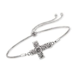 ross-simons sterling silver bali-style floral cross bolo bracelet