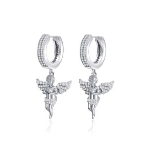 helloice praying angel wing earrings iced out dangle drop earrings 18k white gold plated 5a cz stone dangling earrings lightweight religious earrings for women & men