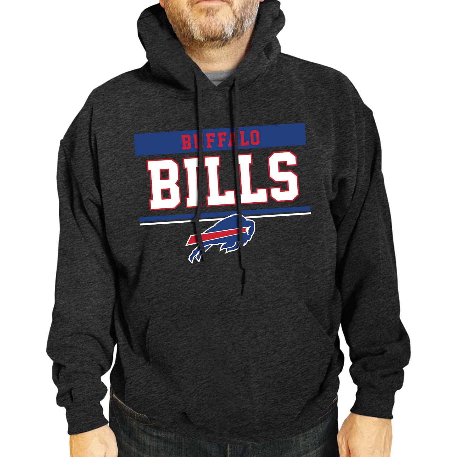 Team Fan Apparel NFL Adult Gameday Charcoal Hooded Sweatshirt - Cotton & Polyester - Stay Warm & Represent Your Team in Style (Buffalo Bills - Charcoal, Adult X-Large)