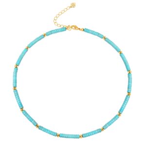 potessa turquoise beaded choker necklace for women tiny boho hawaiian seed bead beach necklace jewelry