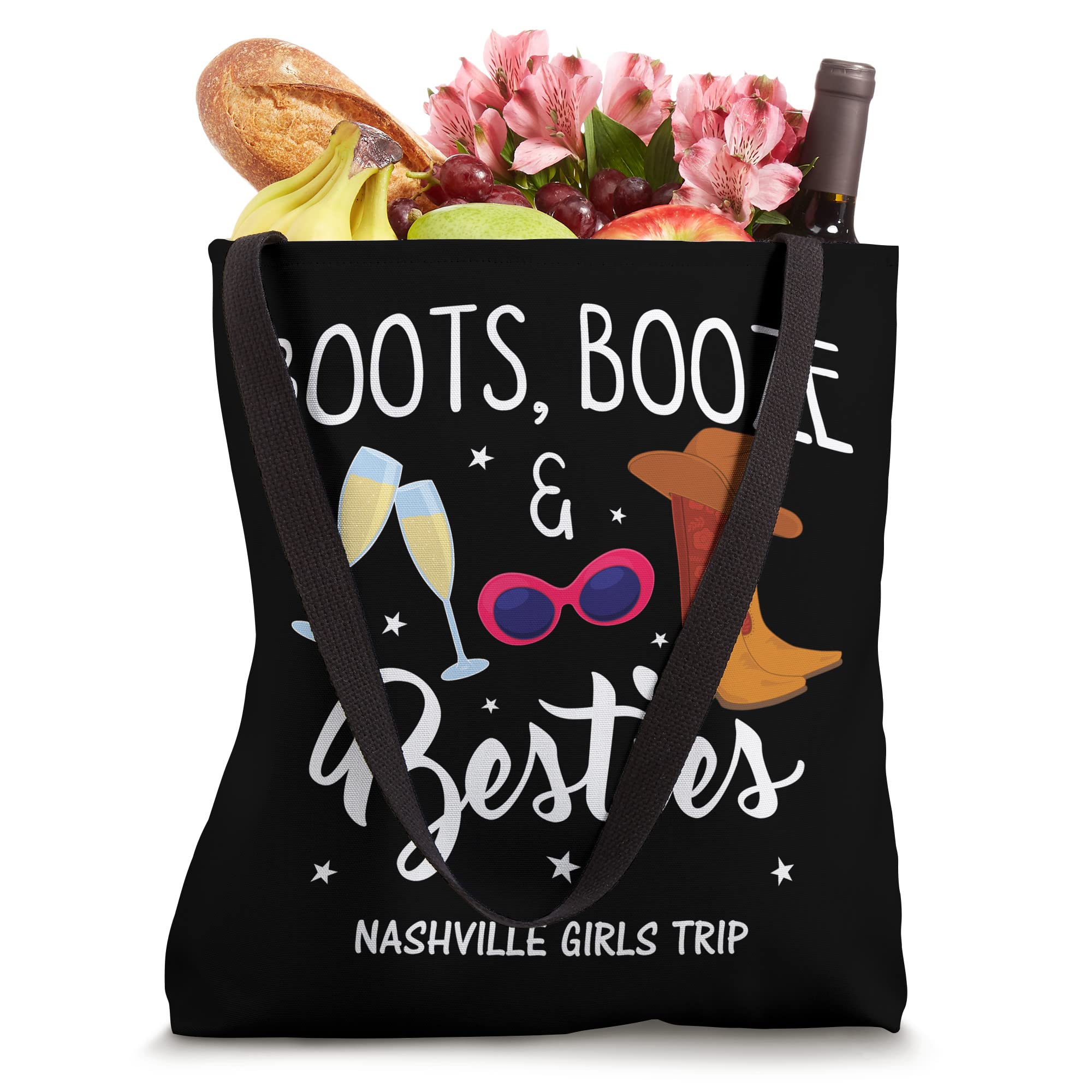 Boots Booze Besties Bachelorette Nashville Girls Trip Tote Bag