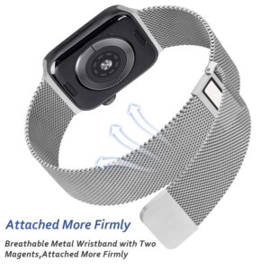 [2 PACK] Metal Stainless Steel Bands Compatible with Apple Watch Bands Series 8 7 6 5 4 3 2 1 SE 42mm 44mm 45mm, Mesh Loop Magnetic Milanese Strap for iWatch Bands (Silver & Black)