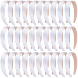 siquk 30 pieces satin headbands white hard headband 1 inch hair headband set diy hard satin headband for women and girls