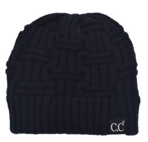 c.c lightweight roll-up edge winter fisherman beanie men women unisex stylish plain skull hat watch cap (black)