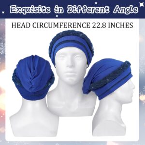 3 Pieces Head Wrap Turban Headwear Pre-Tied Twisted Braid Hair Cover Headwrap Hats for Women Girls (Black, Gray, Royal Blue, Elegant Style)