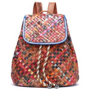 masiwei genuine leather patchwork backpack purse for women multicolor cute large capacity bookbag with drawstring design