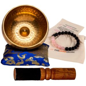 handcrafted lingam meditation sound bowl and lava stone and rose quartz mala bracelet bundle — yoga, healing, intention setting, and mantra recitation