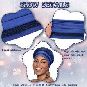 3 Pieces Head Wrap Turban Headwear Pre-Tied Twisted Braid Hair Cover Headwrap Hats for Women Girls (Black, Gray, Royal Blue, Elegant Style)