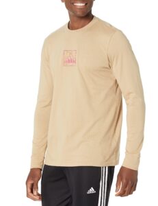 adidas men's embroidery graphic long sleeve tee, beige tone, medium