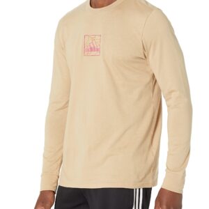 adidas Men's Embroidery Graphic Long Sleeve Tee, Beige Tone, Medium