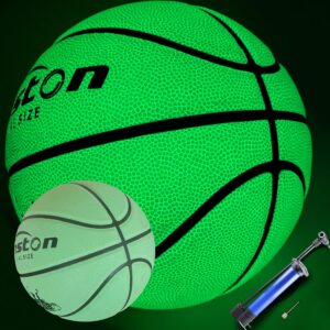 senston glow in the dark basketball, premium pu leather, size 7, no batteries needed, soft and comfortable, ideal gift for basketball lovers