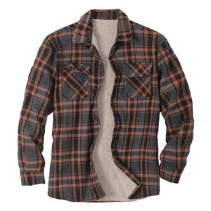 burband mens long sleeve berber fleece lined button down camp flannel shirts brushed cotton thermal sherpa plaid jackets, 2-brown