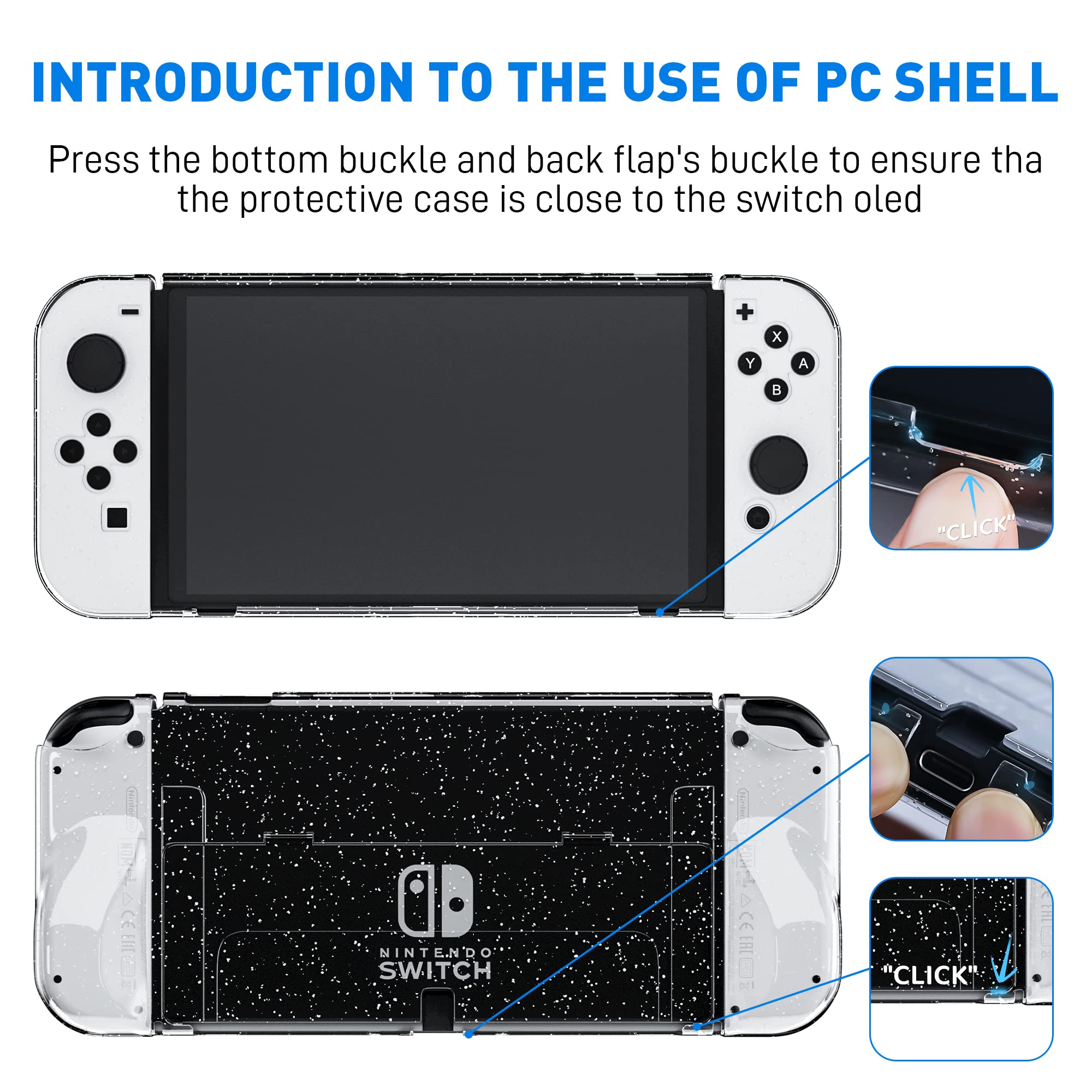 Upgraded - FANPL Glitter Case Compatible with Nintendo Switch OLED Model 2021, Dockable Case Cover for Switch OLED, Flashing Hard PC Console Shell and Sparkle Soft TPU Ergonomic Joycon Case