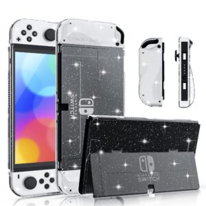 upgraded - fanpl glitter case compatible with nintendo switch oled model 2021, dockable case cover for switch oled, flashing hard pc console shell and sparkle soft tpu ergonomic joycon case