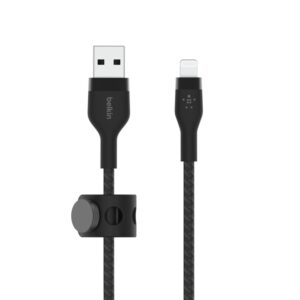 belkin boostcharge pro flex braided usb type a to lightning cable (1m/3.3ft), mfi certified charging cable for iphone 14, 13, 12, 11, pro, max, mini, se, ipad - black