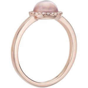 JewelryGift 18K Rose Gold Plated Simple Halo Ring Natural Rose Quartz Cabochon Loose Gemstone Bezel Set Fine Jewelry Ring for Women and Girl US Size : 5