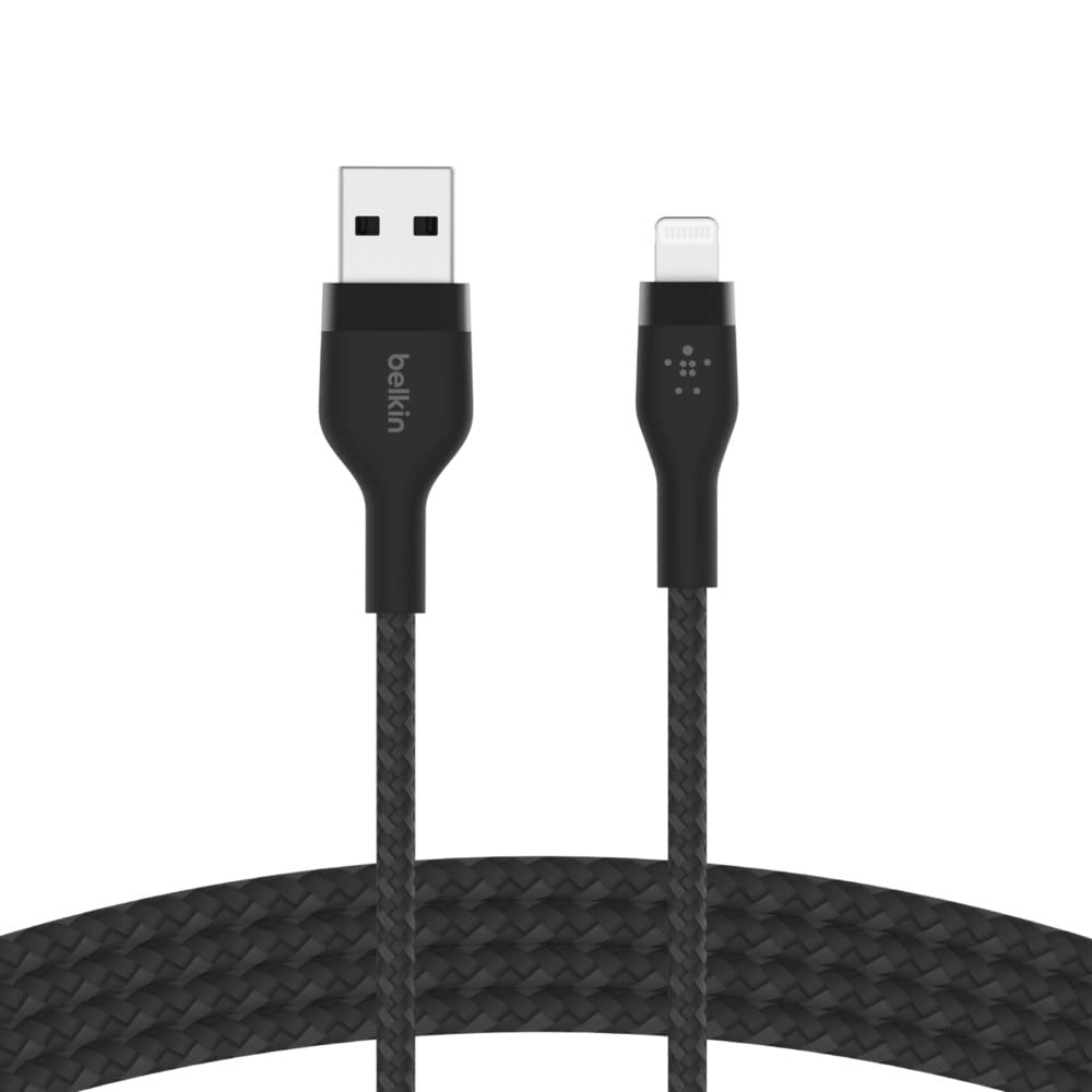 Belkin BoostCharge Pro Flex Braided USB Type A to Lightning Cable (1M/3.3FT), MFi Certified Charging Cable for iPhone 14, 13, 12, 11, Pro, Max, Mini, SE, iPad - Black