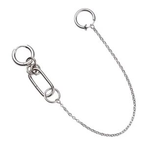 jemant lip ring chain to ear for women men silver stainless steel nose lip ring clip on non piercing connected chain earring for him her (silver)