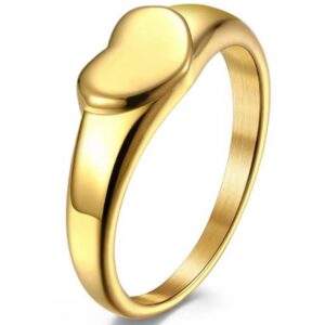 jude jewelers stainless steel signet style heart shaped wedding cocktail party holiday promise ring (gold, 10)