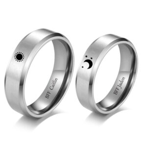 personalized matching rings for couples sun and moon rings heart promise couple ring customized black engagement wedding ring band sets valentine's day jewelry christmas gift (custom silver couples sun and moon rings)