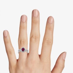 Jewelrygift 925 Sterling Silver Pavé Split Shank Ring Created Ruby Faceted Loose Gemstone Pave Set Ring for Women US Size : 6