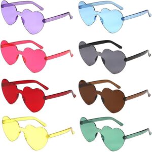 8 pairs rimless sunglasses, heart shaped transparent candy color eyewear, frameless glasses cosplay party favor festival christmas birthday outfits for women, man, boys, girls (l2us-2993464)