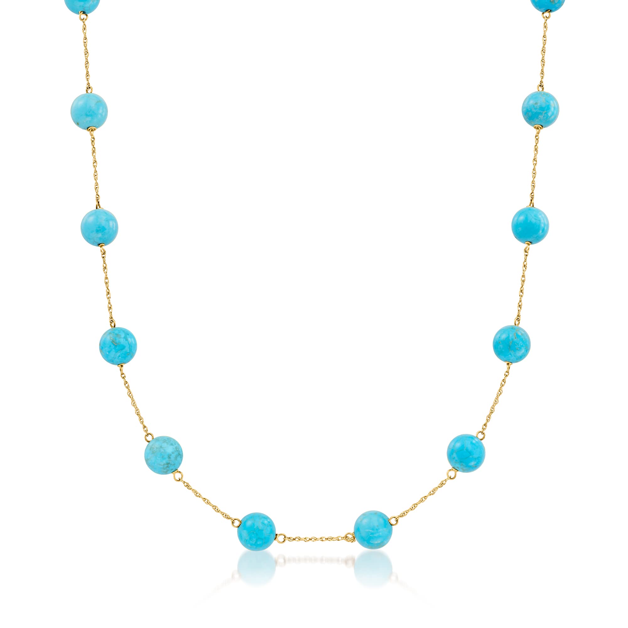 Ross-Simons 8mm Gemstone Bead Station Necklace in 14kt Yellow Gold