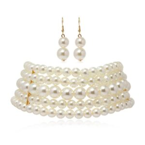 wekicici pearl necklace earrings set multi-layer pearl choker necklace costume accessories for women