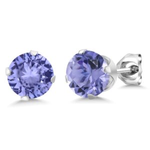 gem stone king 925 sterling silver round tanzanite stud earrings for women (1.50 cttw, gemstone birthstone, round 5.5mm)